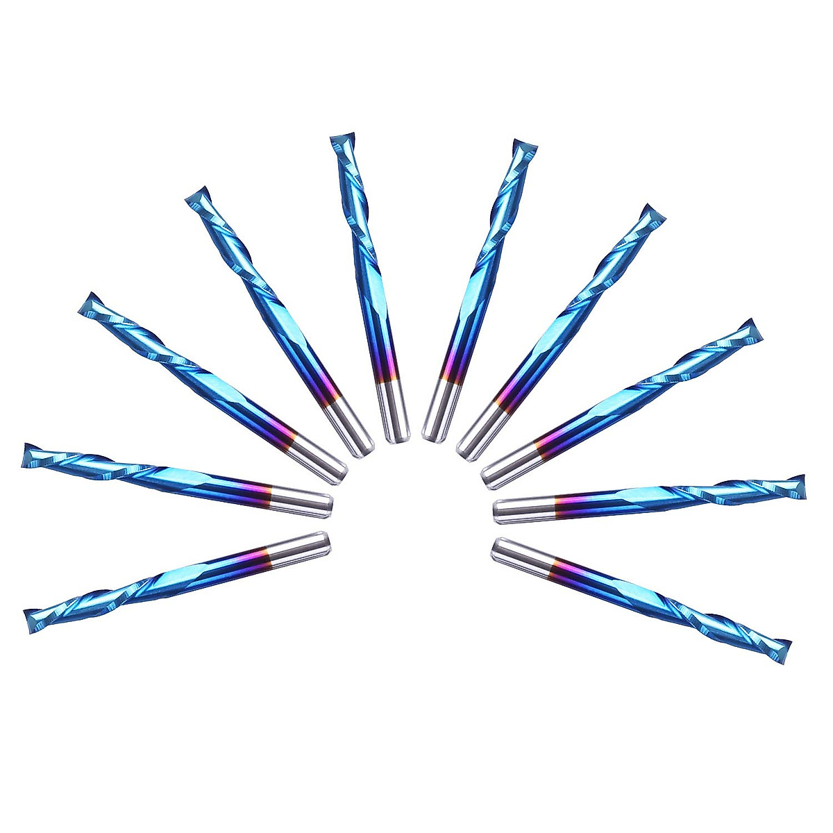 SainSmart Genmitsu 10Pcs Nano Blue Coat Flat Nose End Mill CNC Router Bits, 1/8" Shank Spiral Upcut 2 Flute End Mill Set (3.175 x 17 x 38mm)