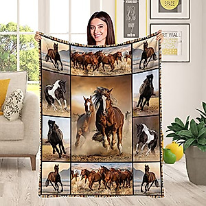 Horse Blanket for Kids and Adults Cool Running Horses on The Desert Throw Blanket for Horse Lover,Ultra Soft Fleece Decor Couch Flannel Quilt for Bed Sofa Office,60"x50"