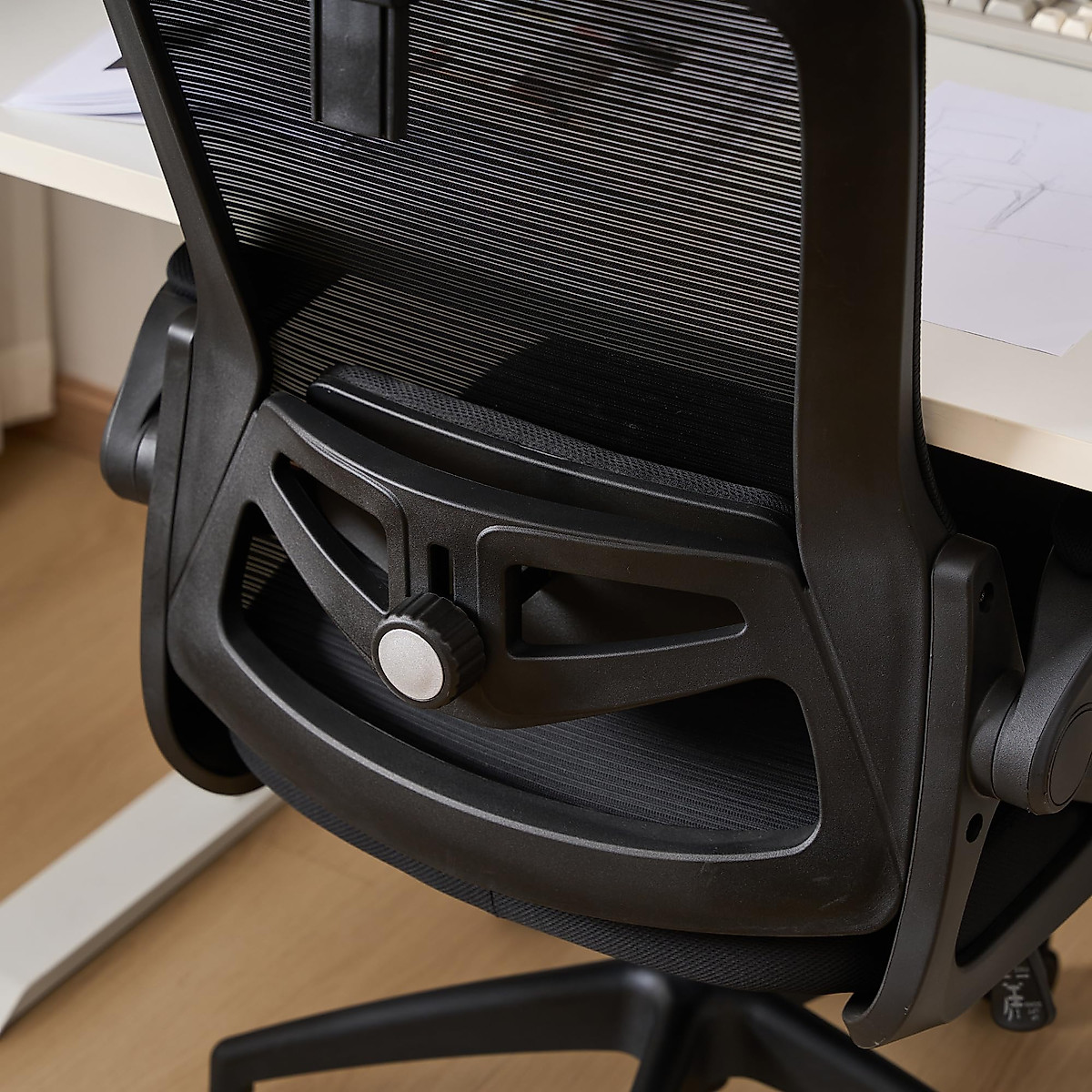 Voohek Ergonomic Swivel Office Wheels and High Breathable Mesh Back, Height Adjustable, Computer w/Flip Up Arms, Lumbar Support & Headrest, Black Chair
