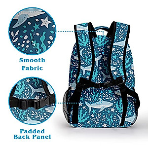 Dacawin Green Shark Kids Backpack for Boys Ocean Themed Backpacks Blue Lightweight Elementary Bookbags Durable Kindergarten School Bag for Student Girls Teens