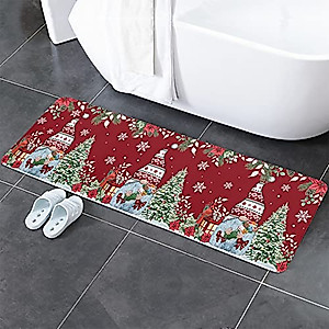 Libaoge Kitchen Mat Rug 1 PCS Christmas Gnome Xmas Tree Flowers Red Background Runner Rug Anti-Fatigue Comfort Memory Foam Standing Mat Non-Slip Floor Door Mat for Bathroom Bedroom 20x63in