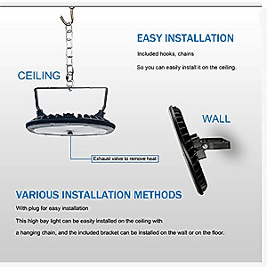 Kekeou UFO LED High Bay Light 300W with Plug LED Warehouse Lights Commercial Bay Lighting 6500K 30000lm Anti-Glare Waterproof IP65 for Shop Warehouse Barn Garage (2 Pack)