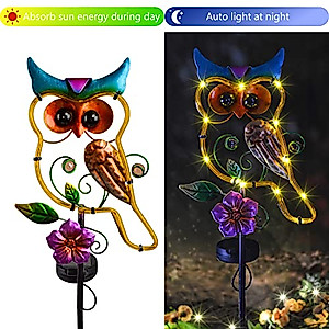 Elfengarden Garden Solar Lights Outdoor Decor - Metal OWL LED Decorative Garden Stake Lights for Walkway, Pathway, Yard, Lawn - Waterproof Solar Powered Patio Art Decor Lights