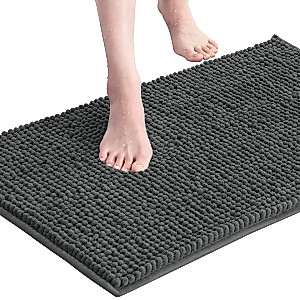 subrtex Bathroom Rugs Chenille Bath Rug Soft Short Plush Bath Mat Soft Shower Mat Water Absorbent Shower Mat Quick Dry Machine Washable(Gray,24" x 60")