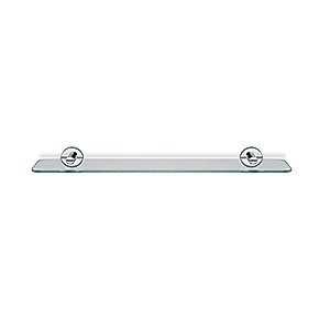 Croydex Metra Flexi-Fix Easy Fit Screw or Glue Glass Bathroom Shelf, 4.9in x 25.1in x 3.1in, Chrome