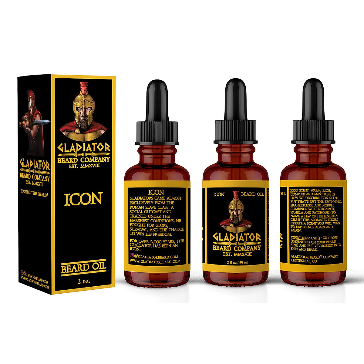 Gladiator Beard™ Oil (2 oz.) – Icon Scent – Ultra-Conditioning Formula with 9 All-Natural Carrier Oils Rich in Vitamin E to Soften and Strengthen Your Beard - Made in the USA