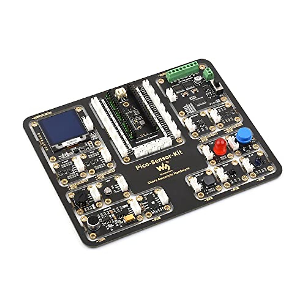 Waveshare Entry-Level Sensor Kit Compatible with Raspberry Pi Pico, Including Pico Expansion Board and 15 Common Modules-Sensor Kit + Raspberry Pi Pico H