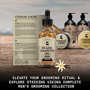Striking Viking Beard Growth Oil with Biotin - Thickening & Conditioning Beard Oil Growth - Naturally Derived Beard Oil for Facial Hair Growth for Men Vanilla, 2 Fl Oz (Pack of 1) - Vanilla Beard Oil