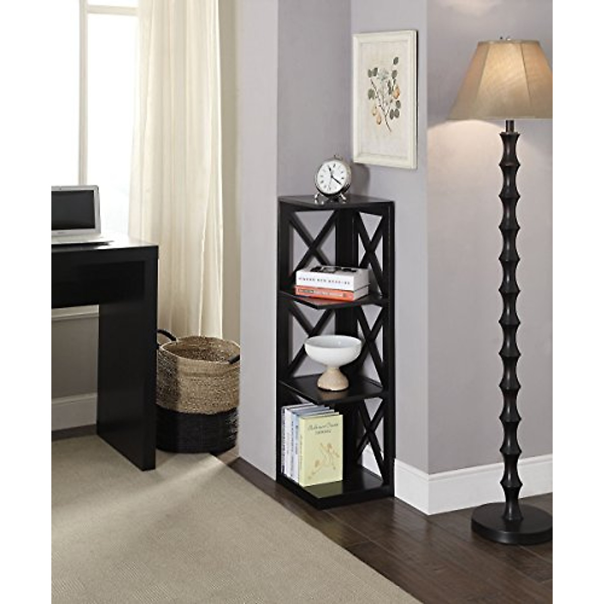 Convenience Concepts Oxford 3 Tier Corner Bookcase, Black
