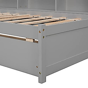 HomSof Twin Bed with Side Bookcase, Drawers,Gray