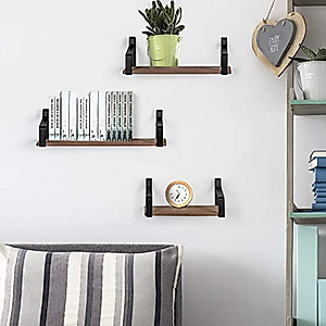 Decent Home Floating Shelves Wall Mounted Set of 3 Rustic Solid Wood Wall Shelves Set for Bedroom Bathroom Living Room Kitchen (Brown)