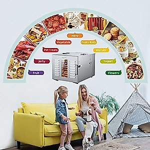 Septree Food Dehydrator for Jerky, Meat, Fruit, Beef, Herbs, and Pet Food, 10 Trays Stainless Steel Commercial Dryer Machine, 1000W, Adjustable Timer, Digital Temperature Control, Over Heat Protection, Silver