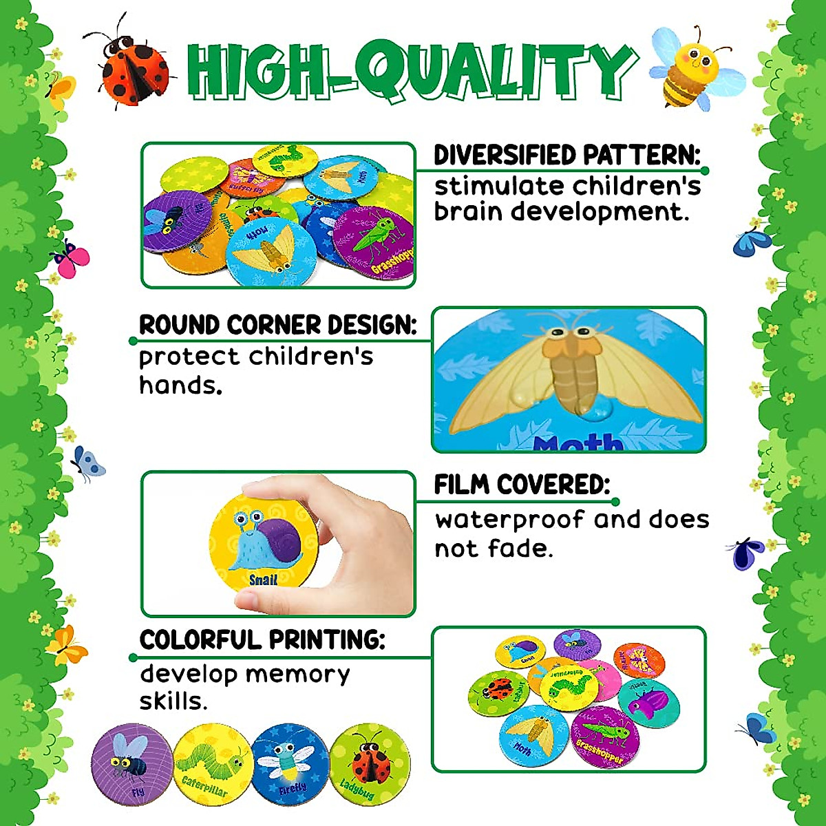 Matching Game - 16 Pairs Bug Insect Memory Games for Kids 3 and Up,Toys for 3 Year Old Boys,Non Toxic Preschool Learning Activities Educational Memory Card Games for Kids