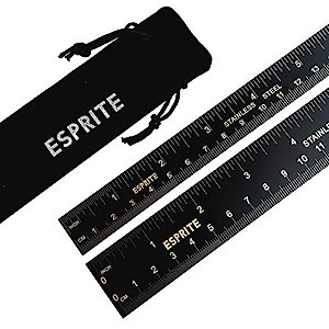 Vowcarol 6 inch Ruler and 12 inch Scale Set, Machinist Ruler, High Grade Black Stainless Steel Flexible Ruler, Laser-Etched Metal Ruler Kit with Conversion Table