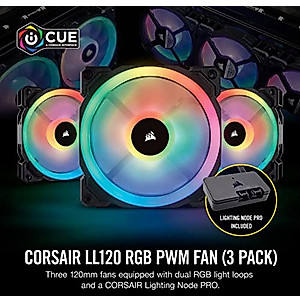 Corsair LL Series LL120 Black RGB 120mm Dual Light Loop RGB LED PWM Fan 3 Fan Pack with Lighting Node Pro (CO-9050072-WW) (Renewed)
