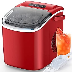 Ice Maker Countertop, Fast Ice Making in 6 Mins 9 Bullet-Shaped Ice, 26.5lbs/24Hrs, Portable Ice Maker Machine with Self-Cleaning, Ice Scoop, Ice Bags and Basket, for Home/Kitchen/Office/Bar/Party