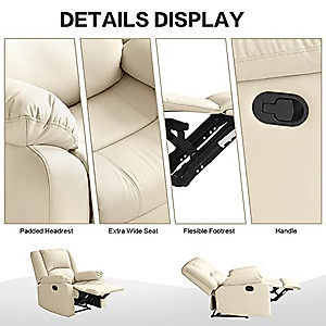 ASHOMELI Large Real Leather Recliner Chair, 150 Degree Tilt, Living Room Bedroom Sofa Recliner (Beige)