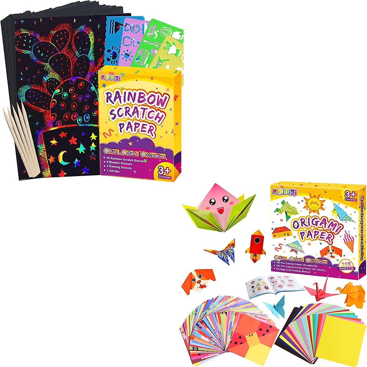 pigipigi Craft Origami Paper for Kids - 208 Sheets Vivid Colorful Folding Papers Art Projects Kit for 5 6 7 8 9 10 11 12 Years Old Girl Boy Teen Birthday Gift Preschool Educational Toy