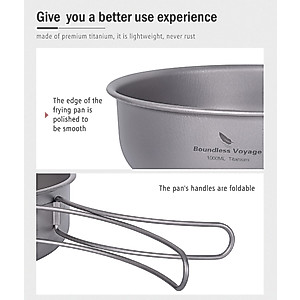 Boundless Voyage Titanium Frying Pan with Lid Portable Folding Handles Outdoor Camping Skillet Griddle Ultralight Cookware Hiking Backpacking