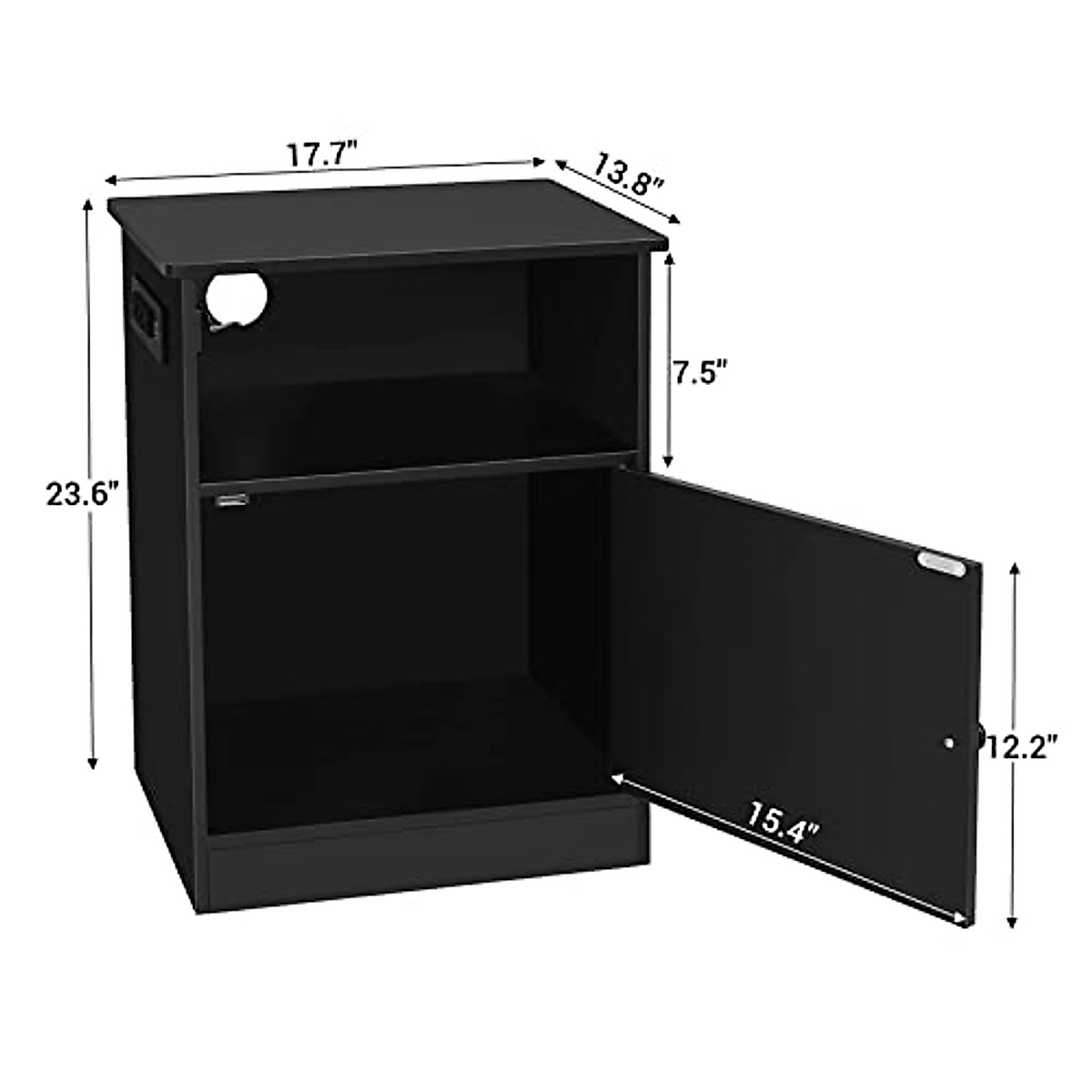 EPHEX Set of 2 End Table with USB Ports & Power Outlets, Black Nightstand with Charging Station, Side Table with Storage Cabinet for Home Office