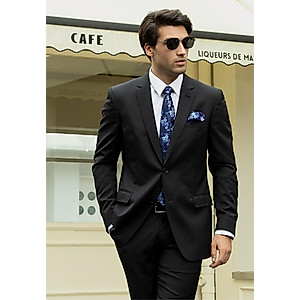 HISDERN Extra Long Floral Paislry Tie Handkerchief Men's Necktie & Pocket Square Set,Blue,2XL, 70 inches length