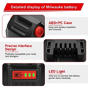 Komifolen 4 Pack 6.5Ah Replacement Battery 48-11-1865 Compatible with Milwukee M18 Batteries 48-11-1830 48-11-1862 48-11-1850 Work with Milwaukee 18V Chargers