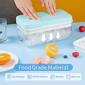 forcozyvie Ice Cube Tray with Lid and Bin,64Pcs Silicone Ice Cube Mold,Large Ice Cube Maker for Freezer, Easy Release Stackable 2 Ice Trays w/Tongs and Scoop for Whiskey Cocktail Coffee Tea Baby Food