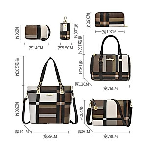 Women Fashion Handbags Wallet Tote Bag Shoulder Bag Top Handle Satchel Purse Set 4pcs (Brown)