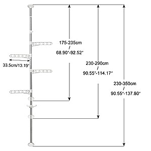 DAHOOMII 4-Tier Adjustable Laundry Pole Clothes Drying Rack Tension Rod Corner Metal Coat Tree Hanger Garment Stand Heighten Floor to Ceiling Clothing Storage Organizer - Ivory