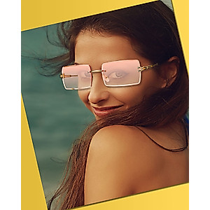 16 Pairs Rimless Rectangle Sunglasses Tinted Frameless Square Glasses Vintage Rimless Eyewear Transparent Candy Color Unisex Glasses for Men Women