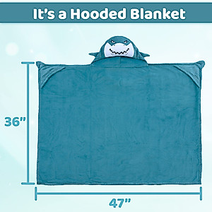 Comfy Critters Blanket Hoodie for Kids, Hooded Blanket, Blanket Pillow Combo, Kids Travel Blanket, Wearable Kids' Shark Blanket (Chomp The Great White Shark)