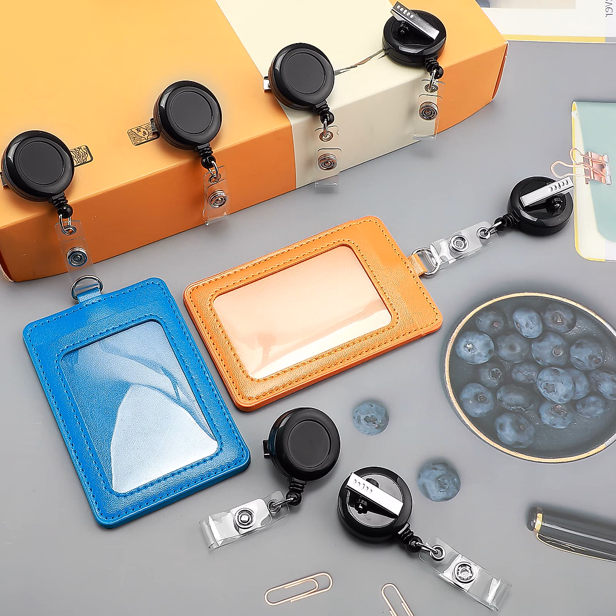 2 Pack Badge Reels Retractable with Swivel Alligator Clip Retractable Badge Holder Reel Clips for Teachers, Students, Office Workers (Black)