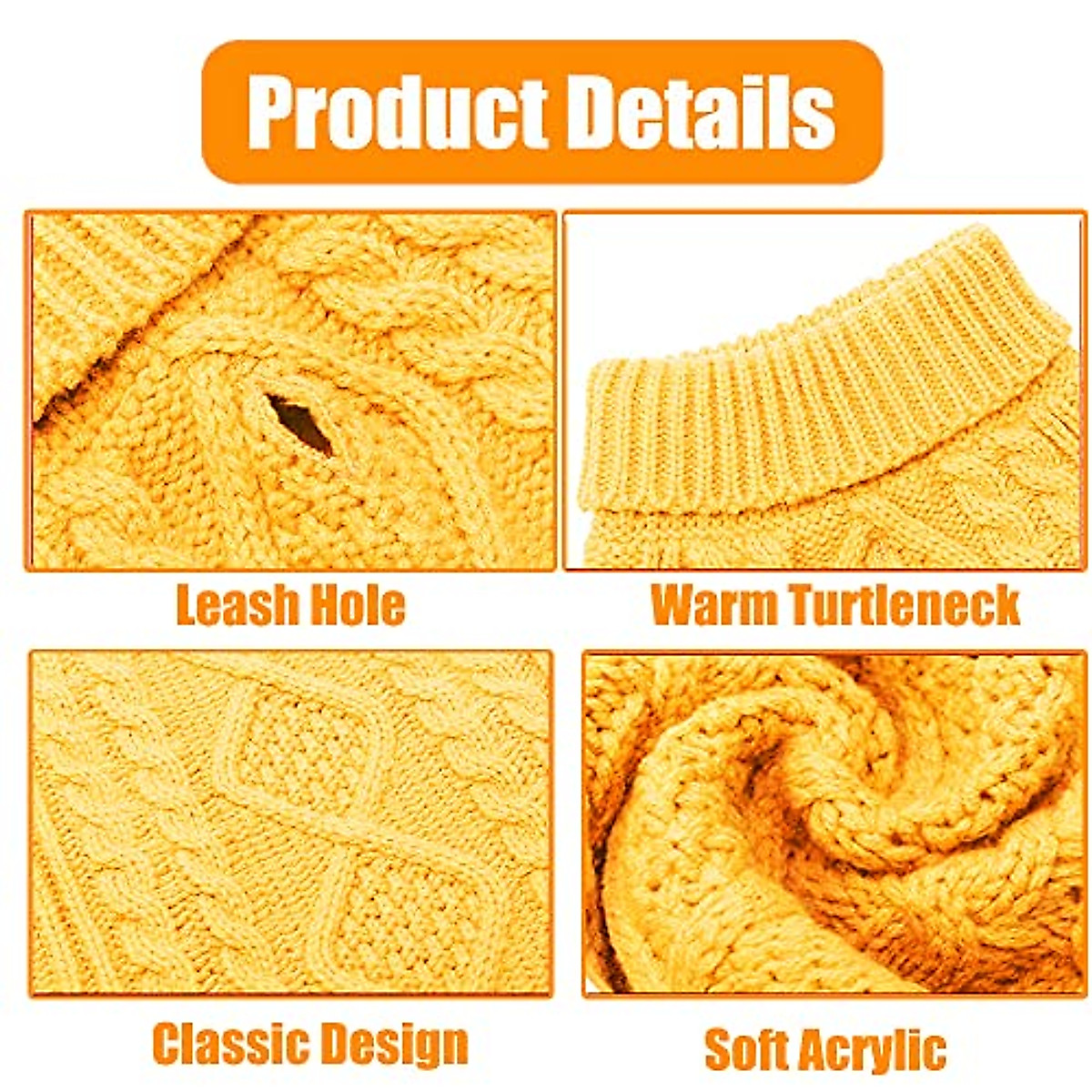 Dog Sweater - Classic Turtleneck Knitted Cable Knit Dog Jumper Coat, Warm Pet Winter Clothes Outfits for Pet Dogs Cats Puppy Kitty in Cold Season