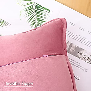 CARRIE HOME Pink Velvet Throw Pillow Covers 18x18 Set of 4 Hot Pink Light Blush Pink Room Decor Throw Pillows 18 x 18 Soft Decorative Pillows for Bedroom & Living Room (No Inserts)