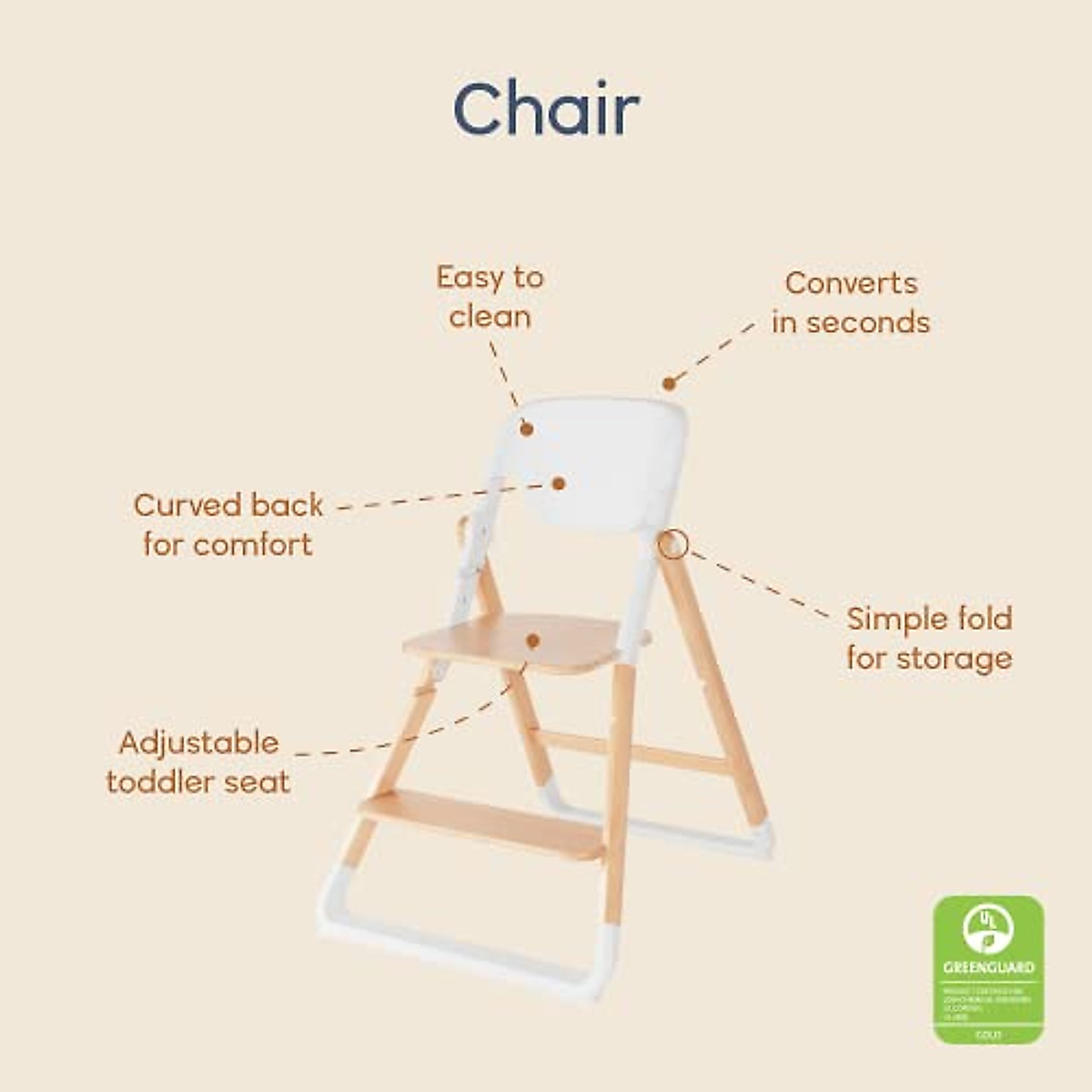 Ergobaby Evolve Baby Essentials Portable High Chair, Natural Wood