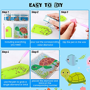 4 Packs 5d Painting Kit for Kids Diamond Painting Drill Painting by Number Kits Kids Diamond Arts Crafts for Home Wall Decor (Turtle Panda Whale Owl)