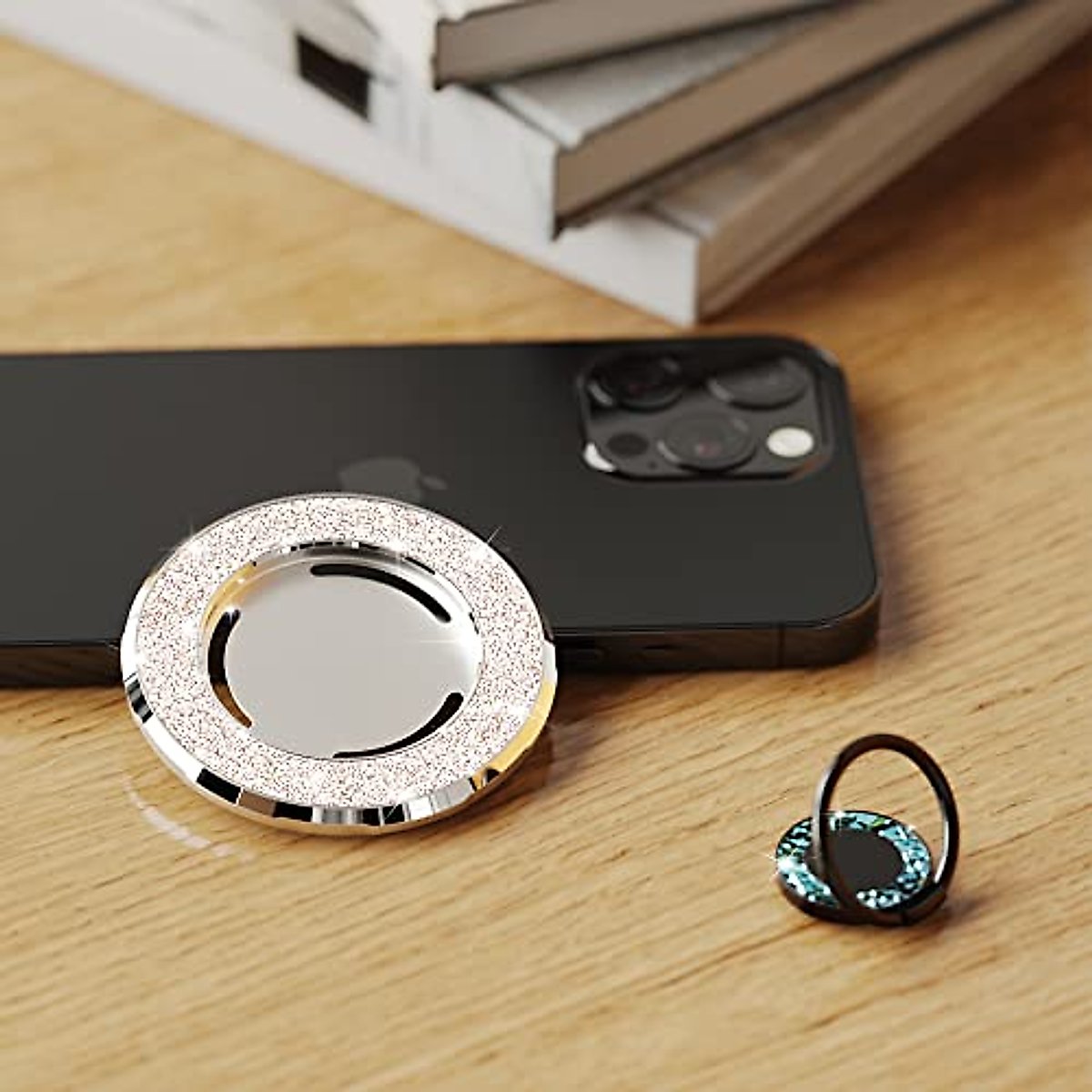 ROMSEA Glitter Compatible with Magsafe Socket Base Removable and Wireless Charging Compatible 【Base Only】 Works with Socket Grip, Phone Ring Holder Compatible with iPhone 14/13/12,Glitter White.