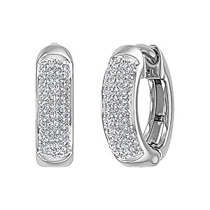10K White Gold Round Diamond Ladies Huggies Hoop Earrings (1/4 Carat) (I1-I2 Clarity)