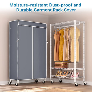 VIPEK R1C Portable Closet with Cover - Heavy Duty Freestanding Clothes Rack with Wheels & Hanging Rod, White with Gray Cover