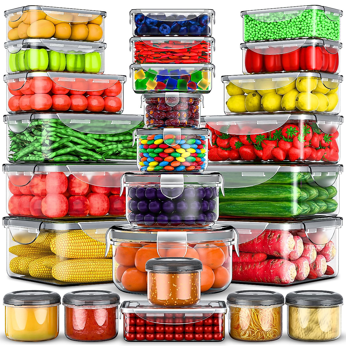 50 Pcs Large Food Storage Containers with Lids Airtight-85 oz to Sauces Box-Total 526Oz Stackable Kitchen Bowls Set Meal Prep Containers-BPA Free Leak proof Plastic Lunch Boxes- Freezer Microwave safe