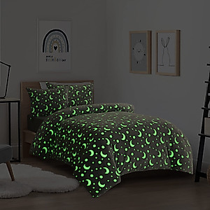 HOMBYS Glow in The Dark Duvet Cover Set for Kids Full/Queen Size, 3 Pieces Grey Soft Velvet Bedding Comforter Cover with Glowing Stars for Boys Girls Bedroom (1 Duvet Cover, 2 Matching Pillow Cases)