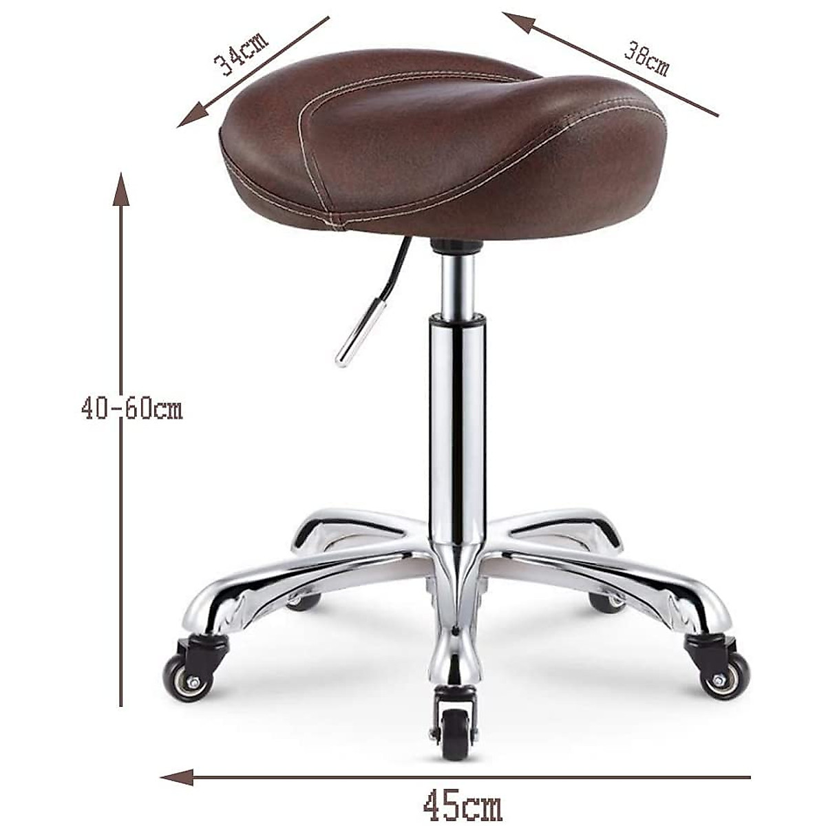 Gcxgz Rolling Swivel Stool Rolling Saddle Stool PU Leather Swivel Adjustable Rolling Stool with Wheels Salon Chair for Kitchen,Salon,Bar,Office,Massage (Color : Brown2)