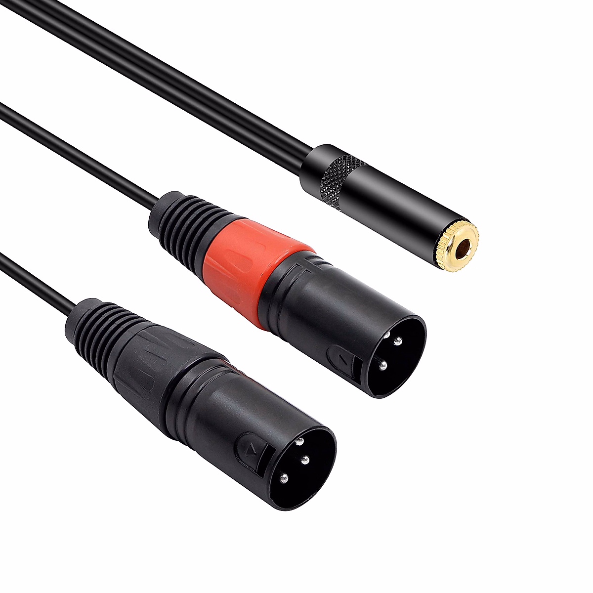 MEIRIYFA 3.5mm 1/8 to XLR Microphone Cable, Balanced Dual XLR Male to 3.5mm Female Stereo Cable Short Cord,3.5mm to 3pin XLR Y Microphone Cable (1 feet /30cm) (Dual XLR Male)