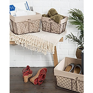 DII Farmhouse Chicken Wire Storage Baskets with Liner, Set of 3, Rustic Natural, Assorted Sizes