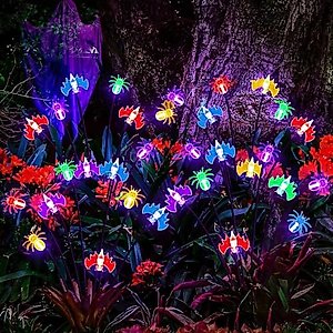 Newhale 4 Pack Solar Halloween Decorations, Solar Swaying Garden Lights with Spiders and Bats, Solar Landscape Pathway Stake lights, Outdoor Solar Lights Decor, Upgraded Base on Solar Firefly Lights