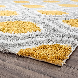 Gold Easy Clean Large 8x10 Shag Rug - 8x10 Area Rug - Indoor Modern Area Rugs Living Room - Dining Room Rug Bedroom Rug Kitchen Rug Entryway Rug Shaggy Carpet - Alfombras para Salas Modernas