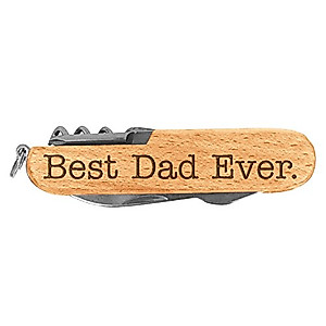 Fathers Day Gift for Dad Best Dad Ever Laser Engraved Wood 6 Function Multitool Pocket Knife