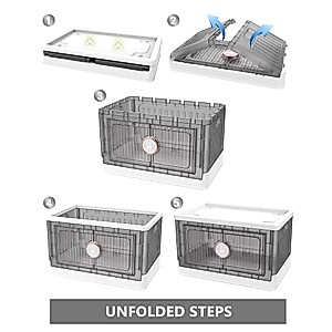 Closet Organizers and Storage Shelves,Trunk Organizer, Dorm Room Essentials,Folding Storage Box, 38L Lidded Collapsible Storage Bins Folding Plastic Stackable Utility Crates (8.4Gal - 1 Pack, White)