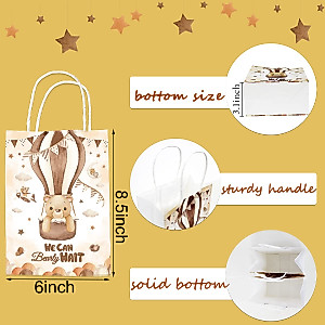 GREHUMOR Bear Baby Shower Decorations -Neutral Bear Baby Shower Paper Bags We Can Bearly Wait Gift Bags with Handles Thank You Gift Bags