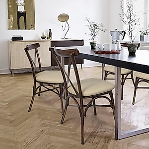 LUCKYERMORE Heavy Duty Aluminum Dining Chair Set of 2, Commercial Stackable Chairs with Sand Beige Soft Cushion, 400 LBS Capacity, for Kitchen, Restaurant, Dining Room, X Back